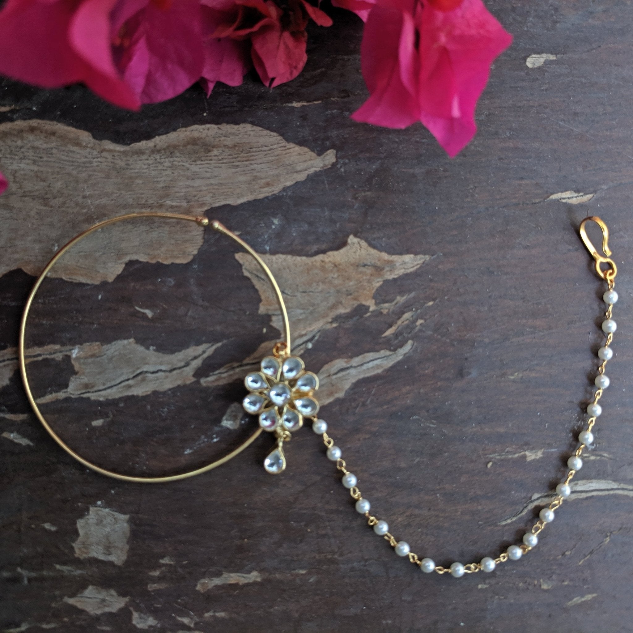 Flower Nath With Drop - Riana by Shikha Jindal- Fabilicious Fashion