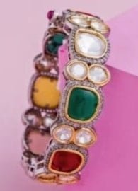 White and Gold Polki Multicolor Pearls Kadas - Zevar by Geeta- Fabilicious Fashion