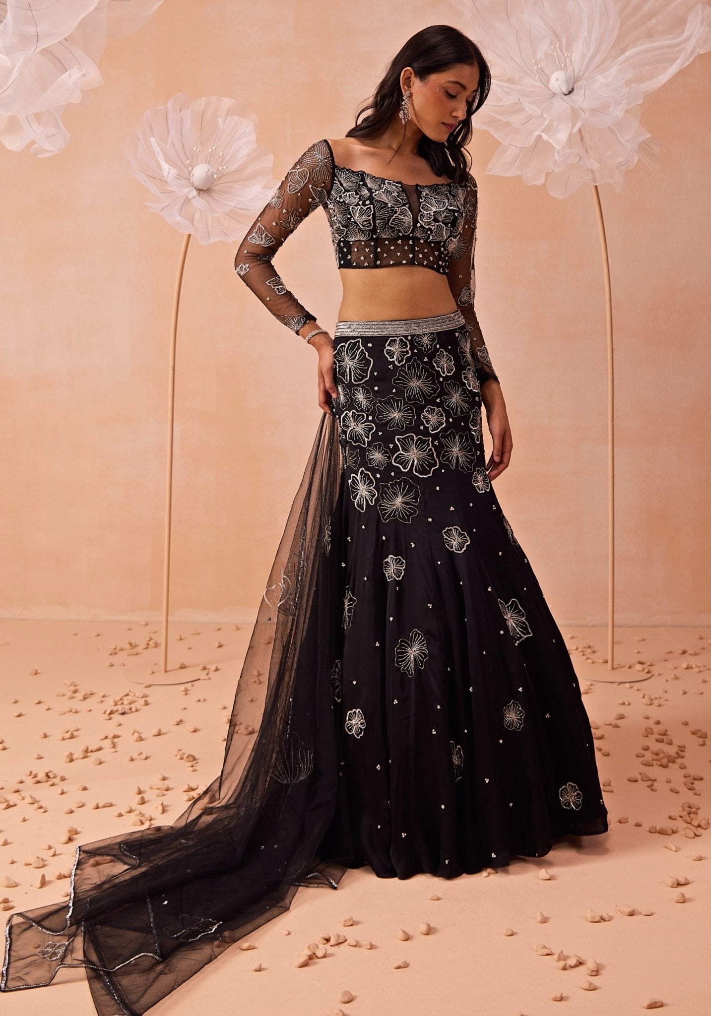 Black Embellished Mermaid Lehenga Set - Parul Gandhi- Fabilicious Fashion