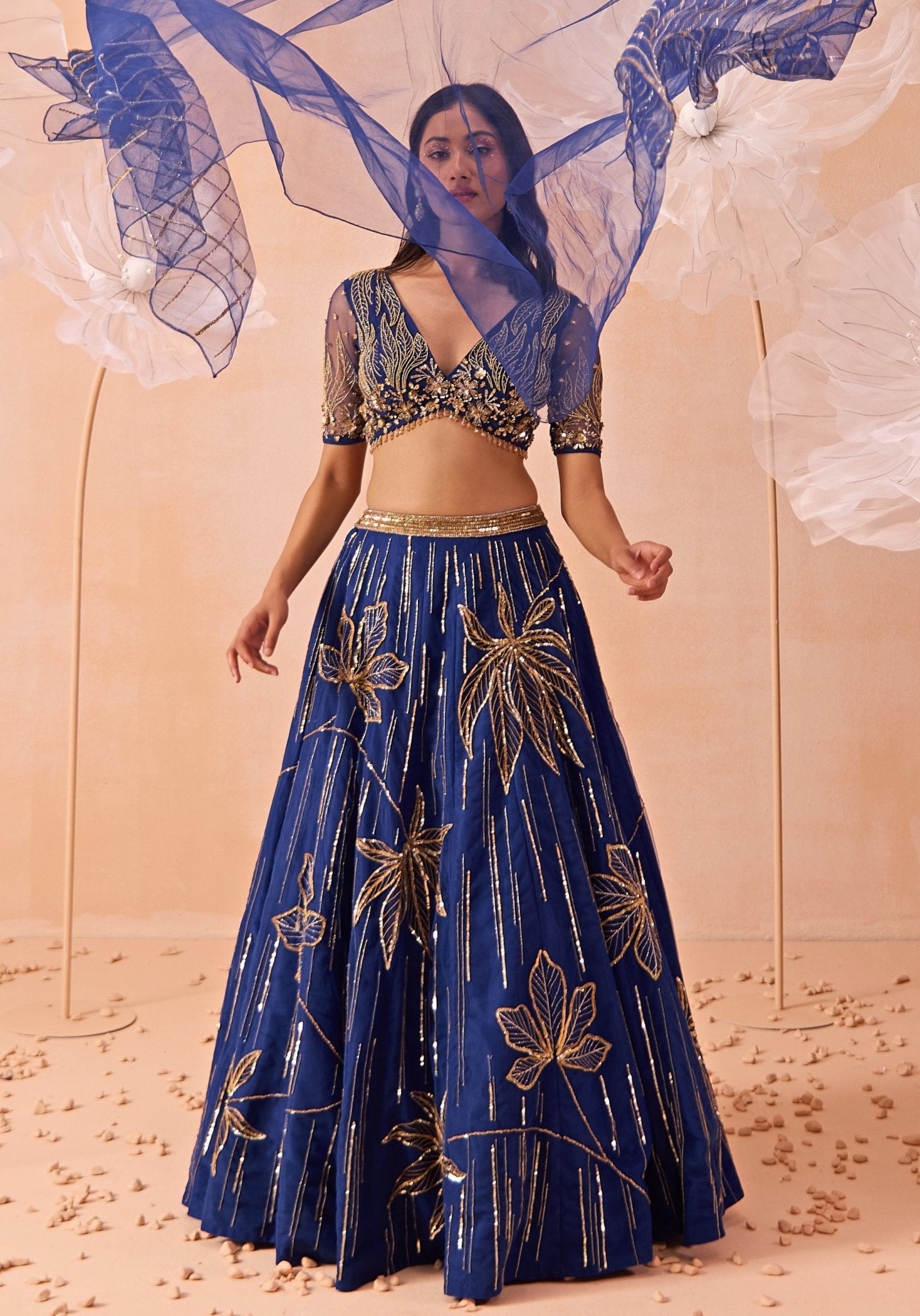 Blue Embellished Lehenga Set - Parul Gandhi- Fabilicious Fashion