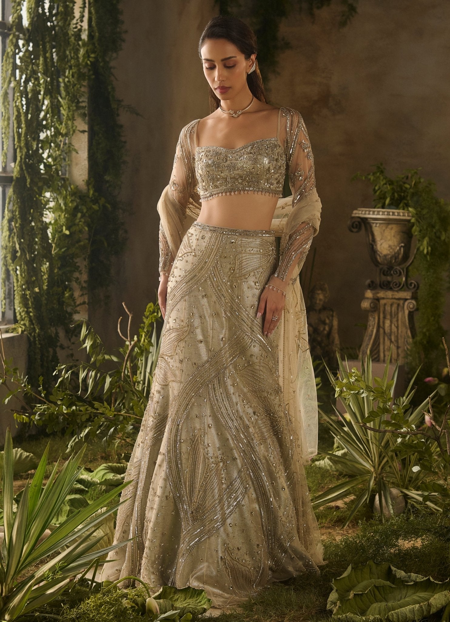 Champagne Gold Mermaid Lehenga Set - Parul Gandhi- Fabilicious Fashion