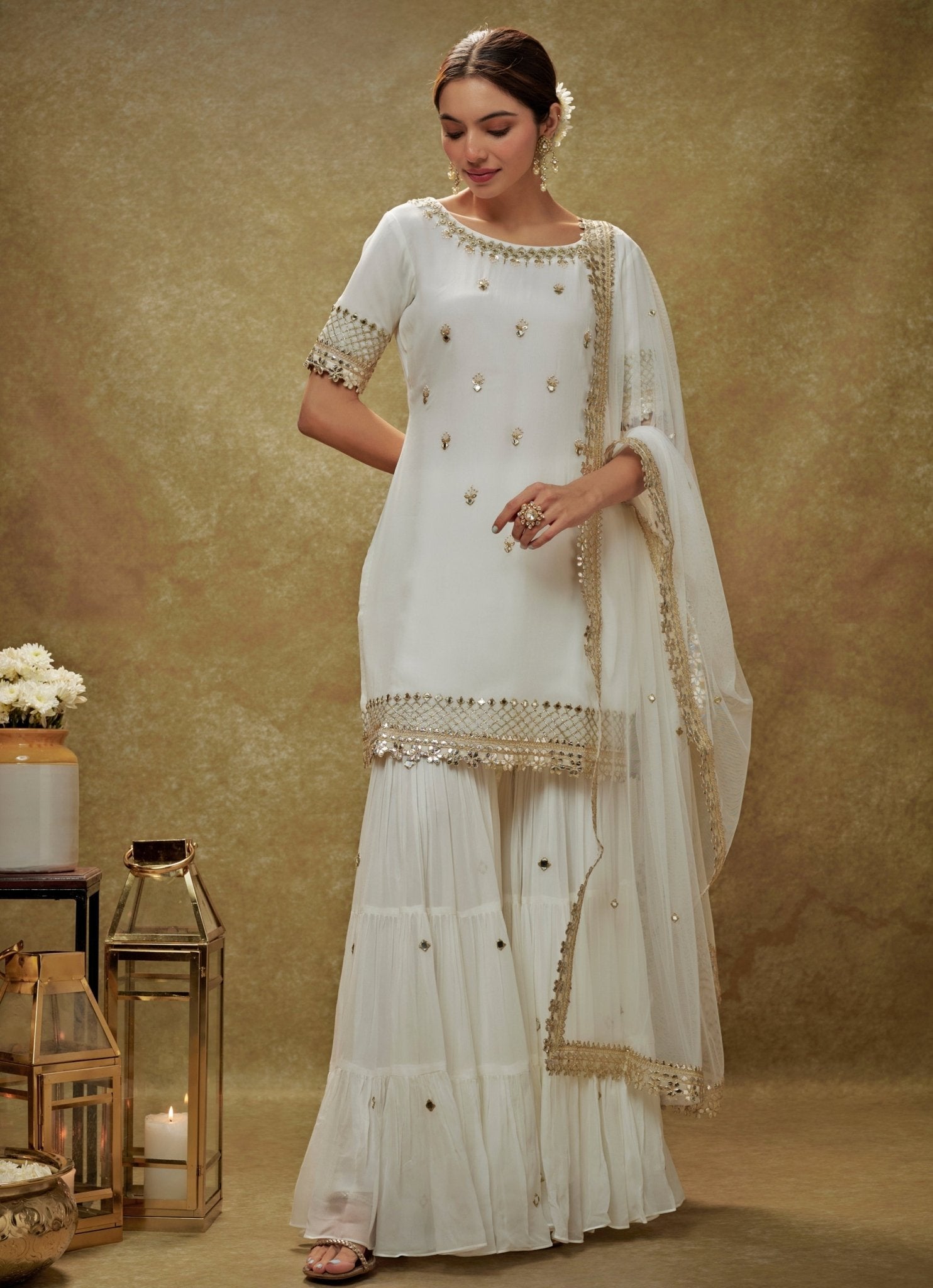 Ivory Georgette Kurta Sharara set - Renee Label- Fabilicious Fashion
