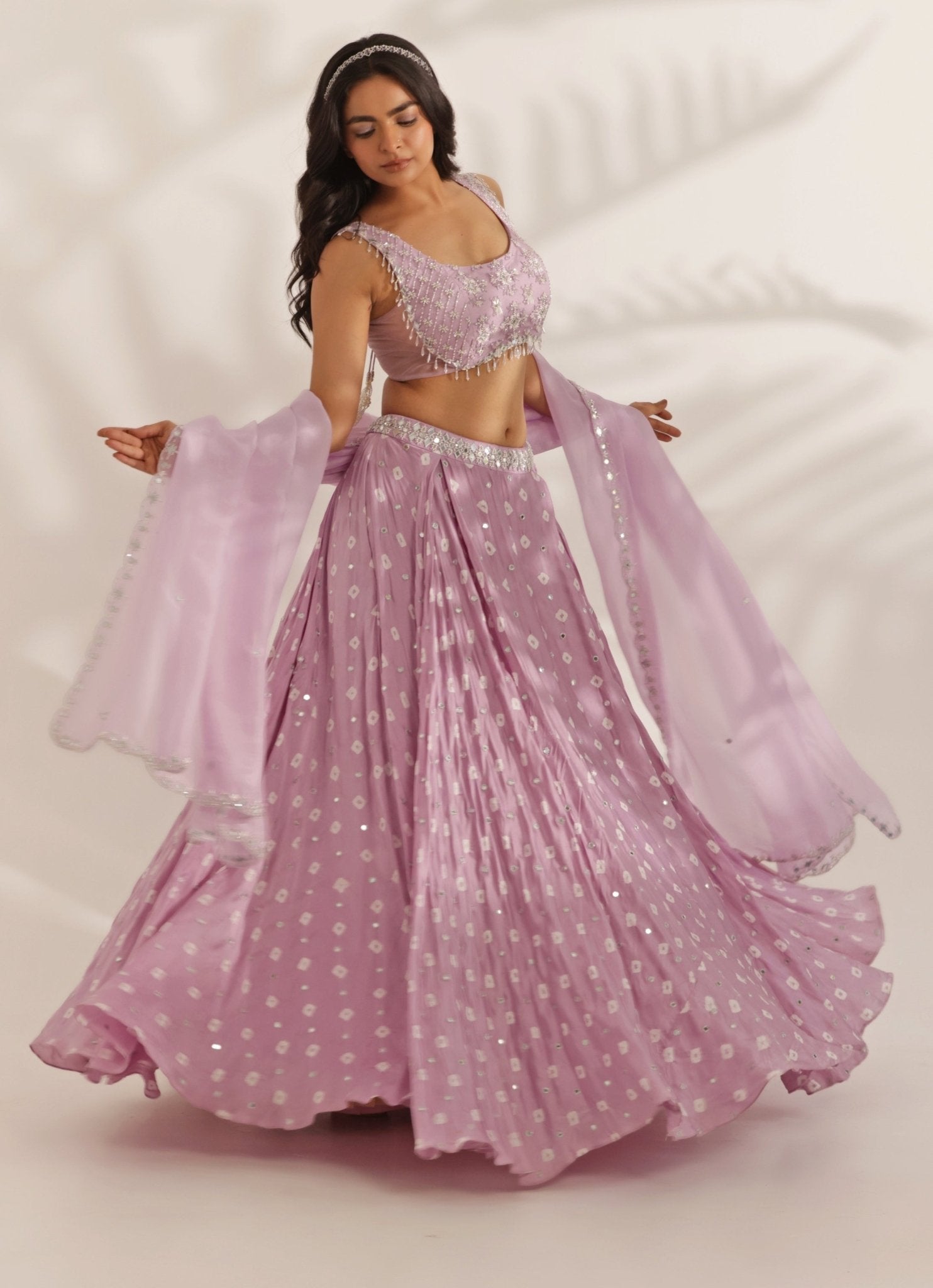 Lavender Mirrorwork Bandhani Lehenga Set - Manisha Soni- Fabilicious ...