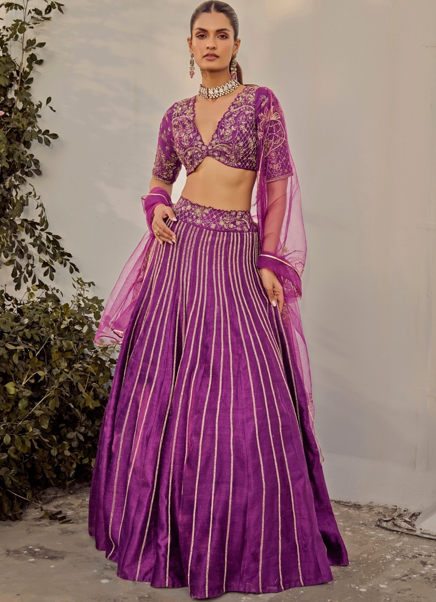 Purple Embroidered Lehenga Set - Parul Gandhi- Fabilicious Fashion