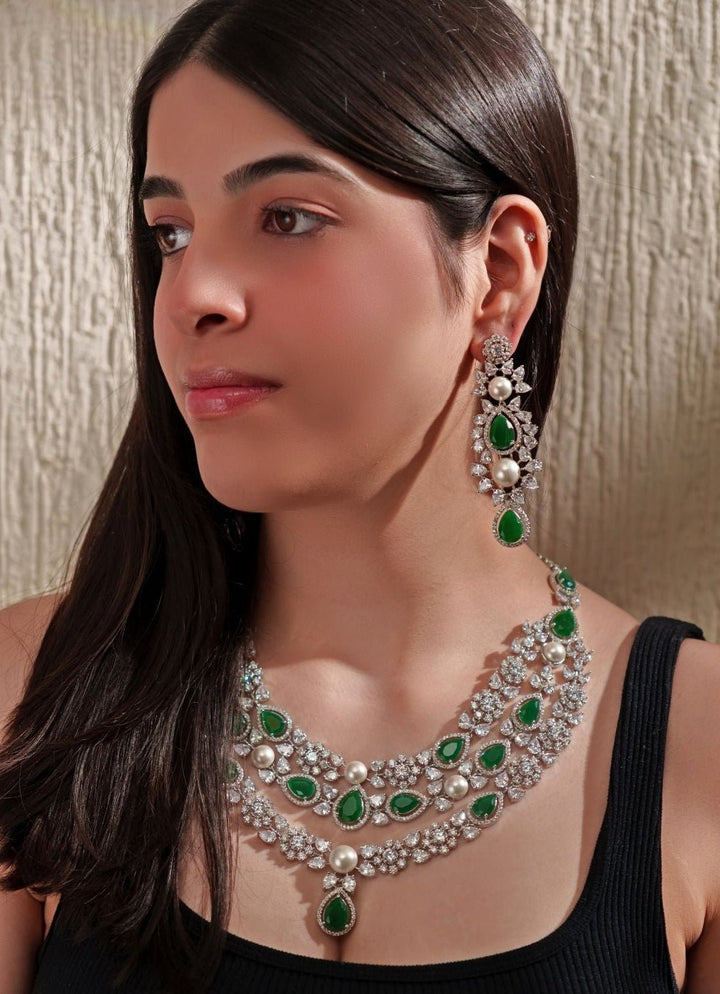Green and white stone necklace store