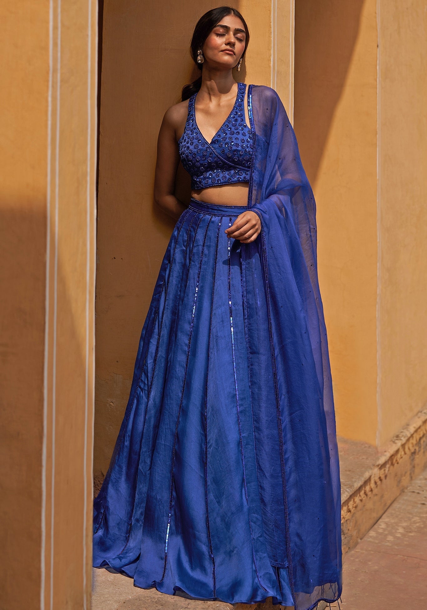 Blue Satin Organza Embroidered Lehenga Set - Zoon Tribe- Fabilicious ...