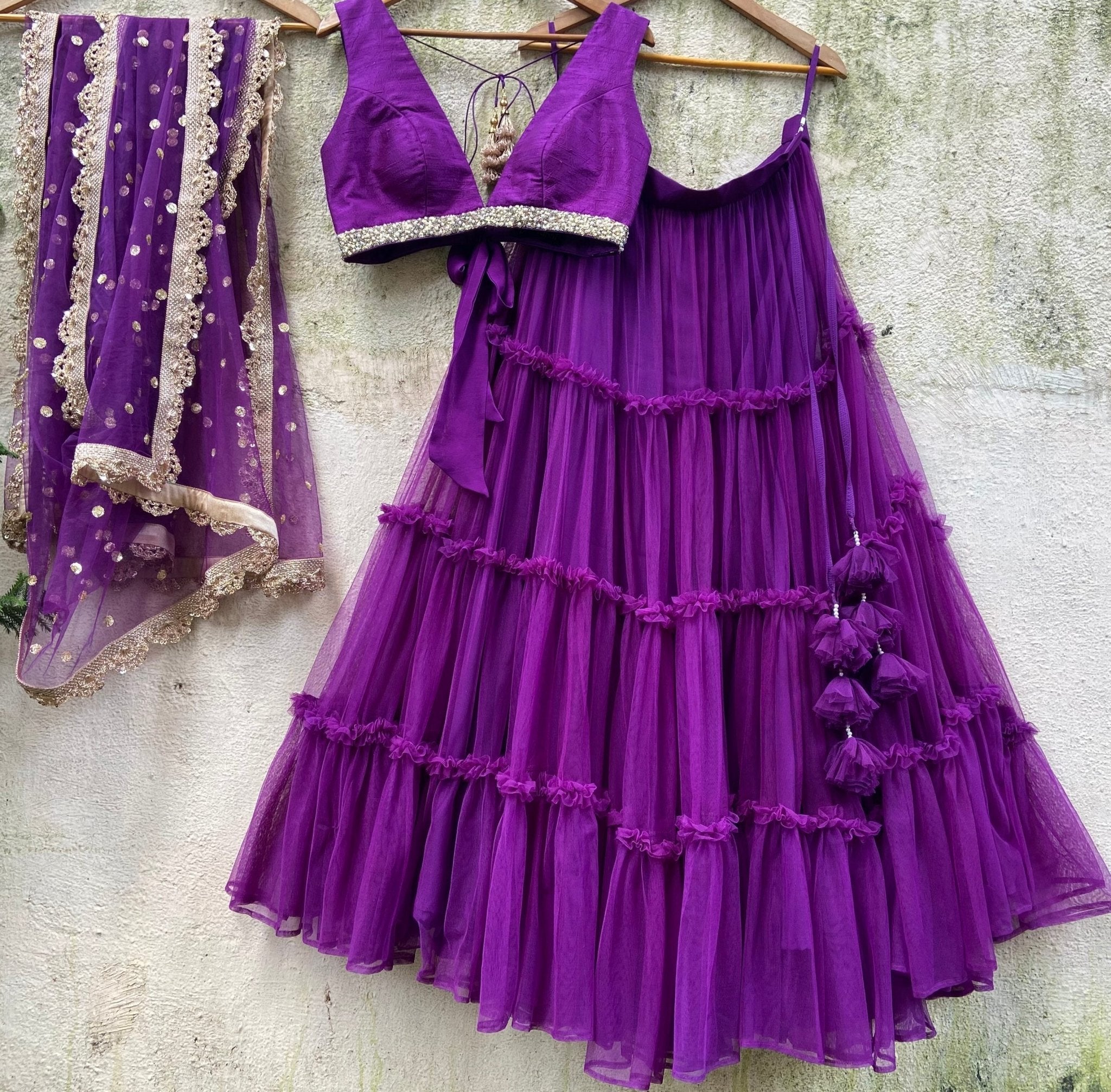 Purple Tier And Ruffle Set - Priti Sahni- Fabilicious Fashion