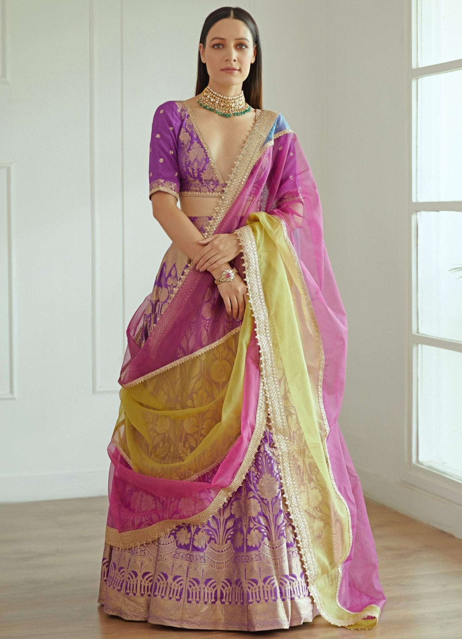 Purple Banarasi Lehenga Set - Studio Iris- Fabilicious Fashion